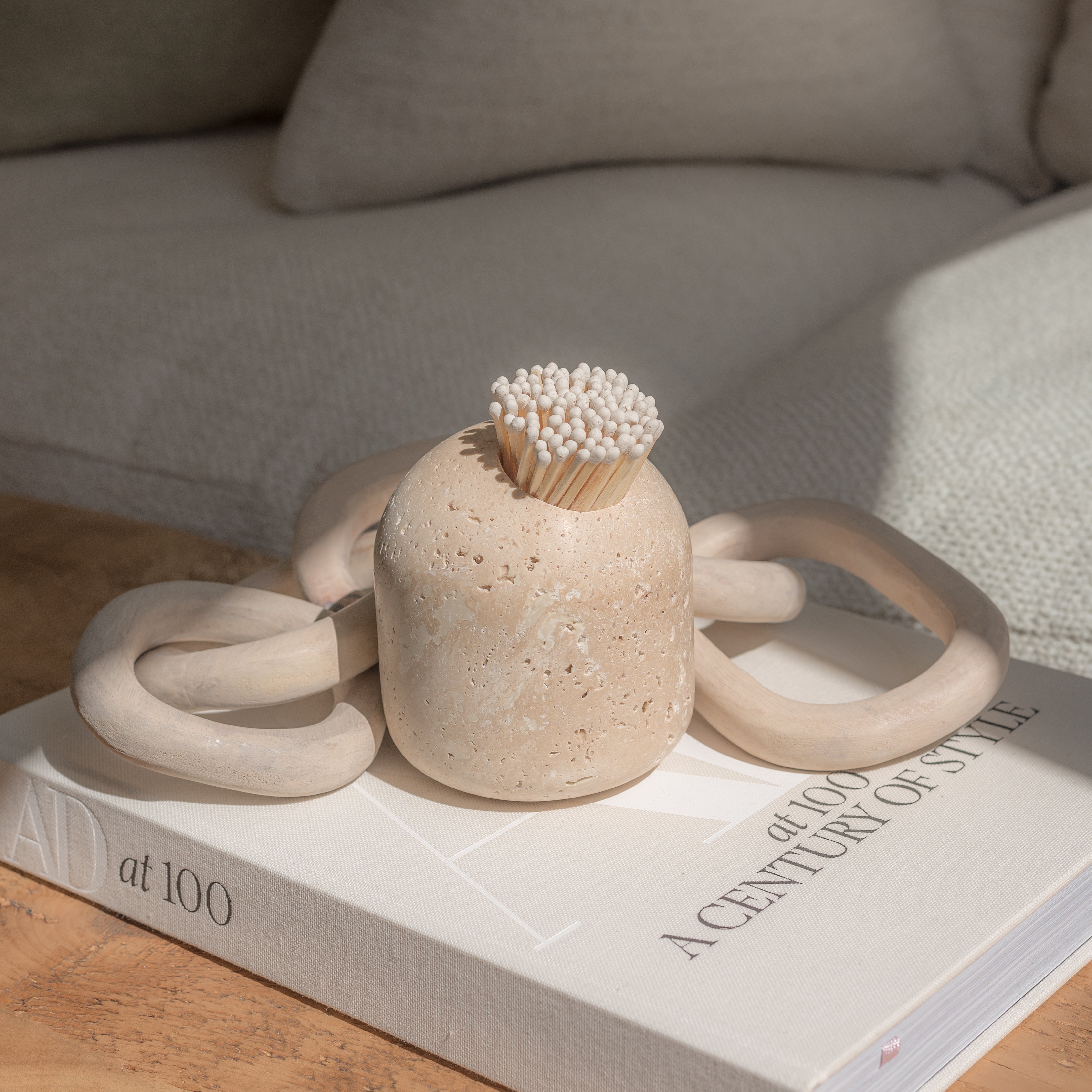 Travertine Match Pot - Natural Stone Holder | Känsla